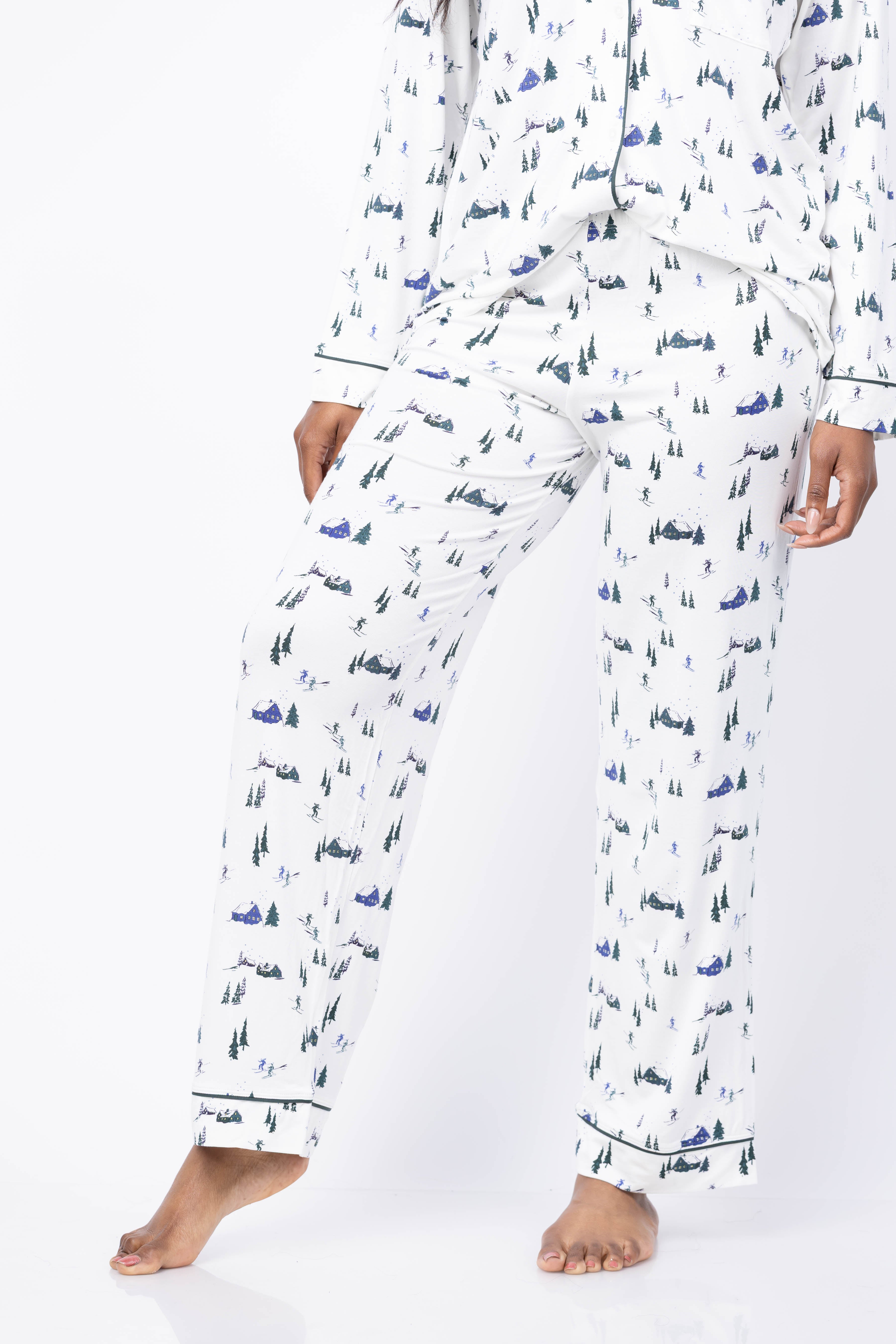 Eberjey Gisele Printed Long Pj Set in Ski Chalet Ivory/Pine