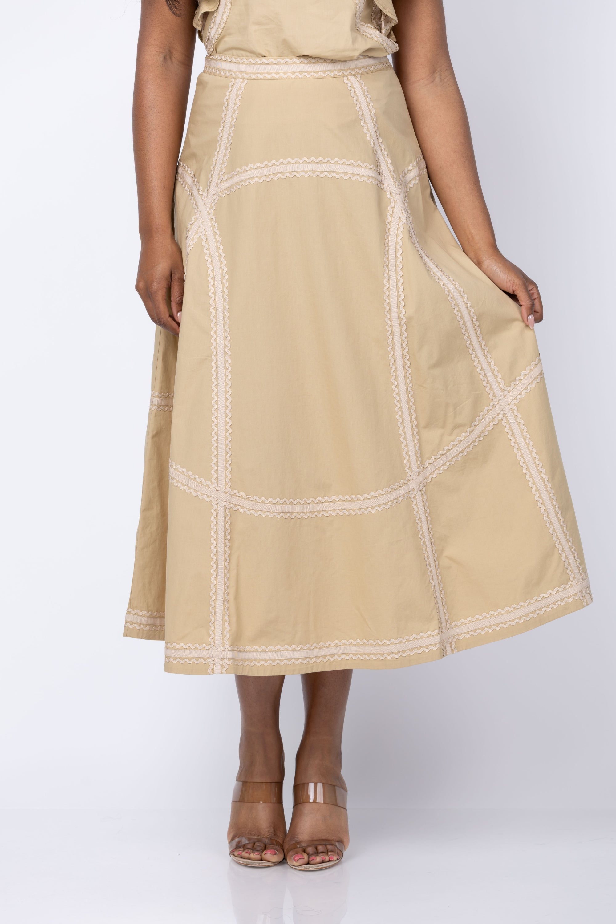 Ulla Johnson Norah A-Line Midi Skirt in Sand