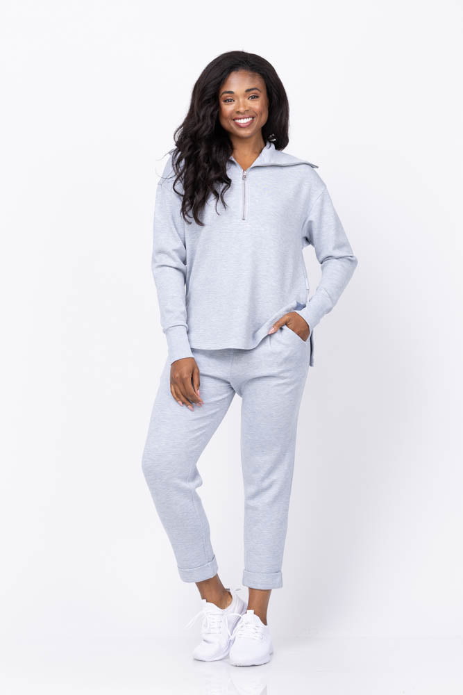 Varley Larson Half Zip Sweat in Mid Blue Marl