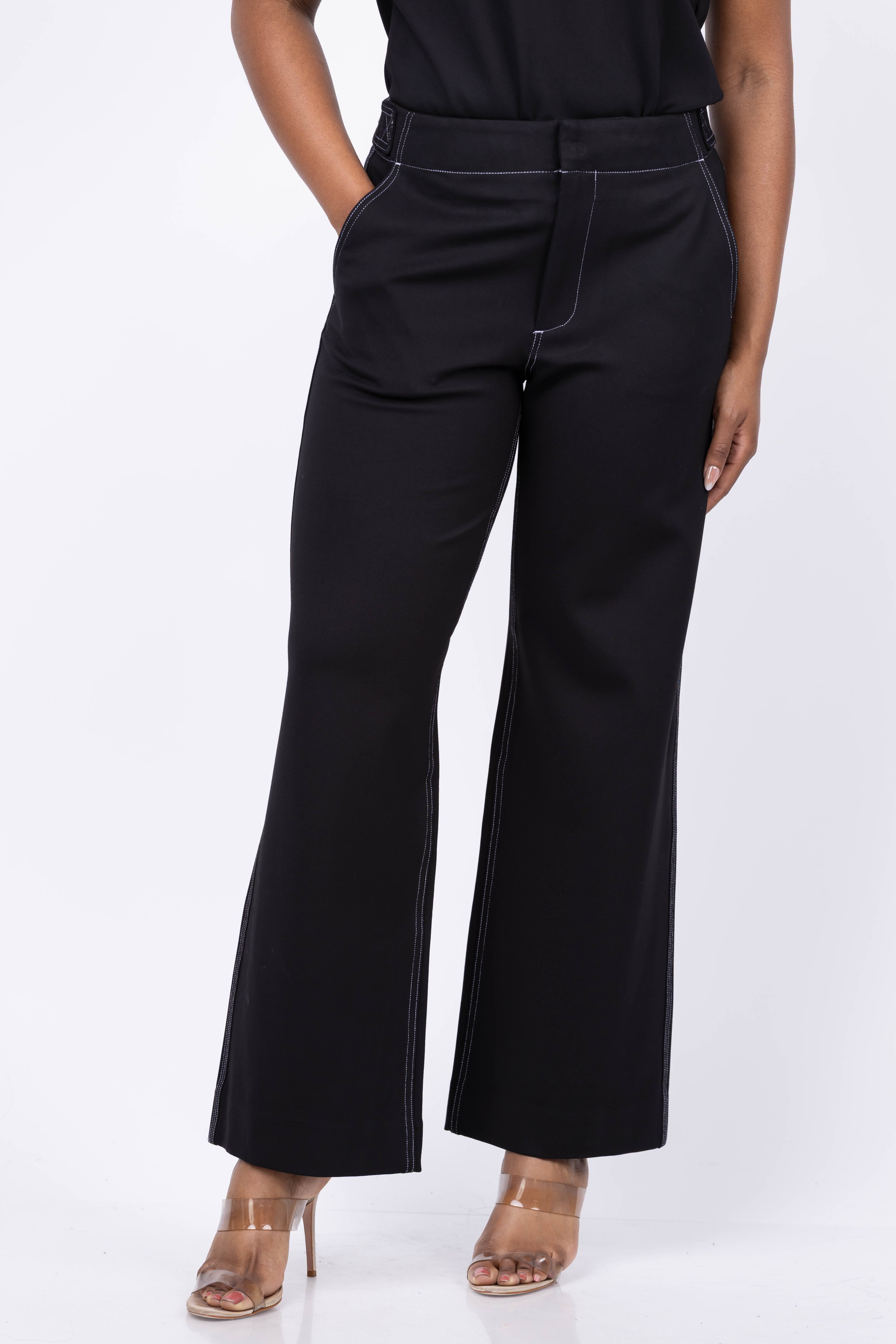 Rag & Bone Irina Ponte Ctrst Stitch Tailored Pant in Black