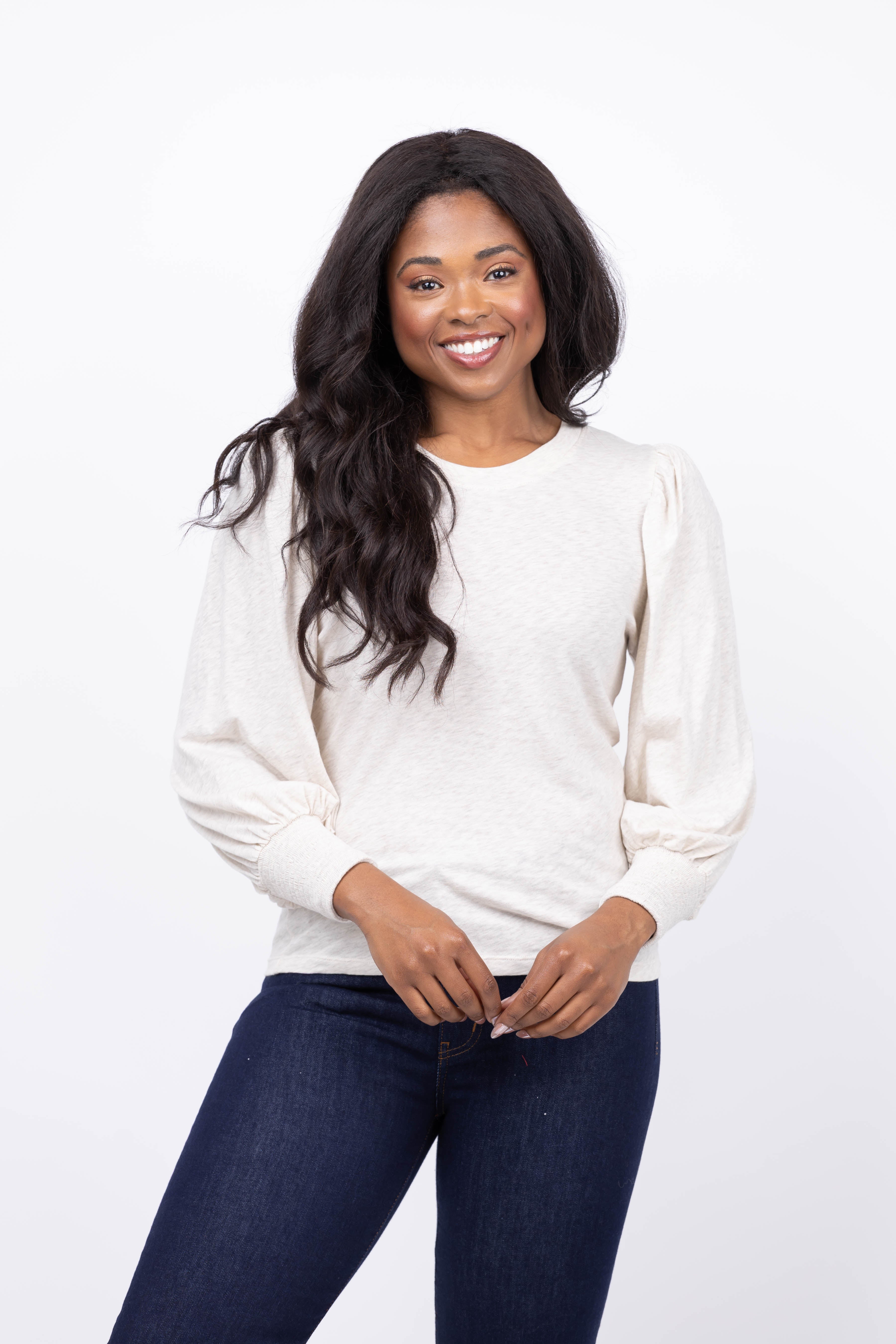 NATION LTD Loren Peasant Tee in Heather Oatmeal