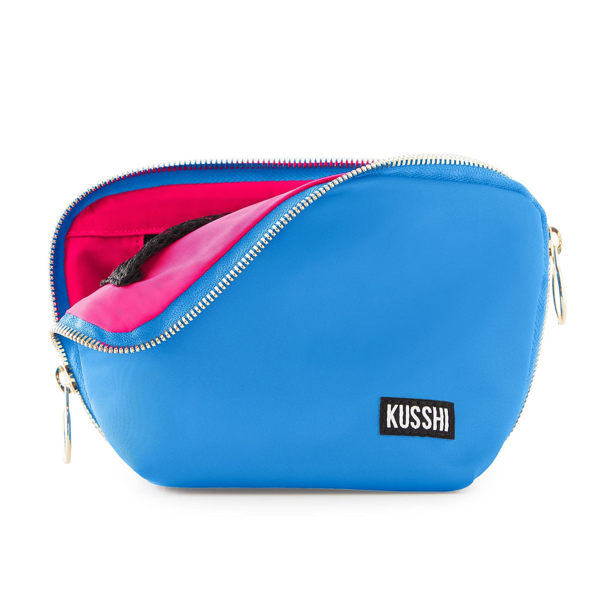 Kusshi Everyday Makeup Bag in Light Blue with Neon Pink Interior ...