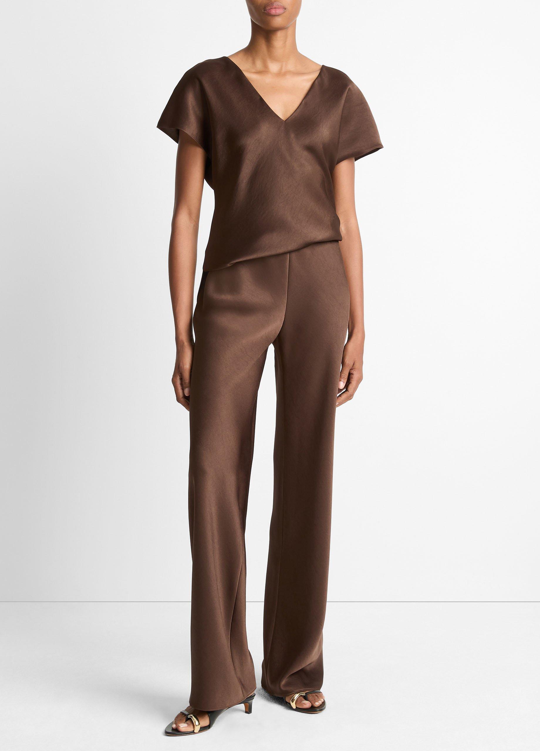 Vince High Waist Fluid Satin Bias Pant in Espresso