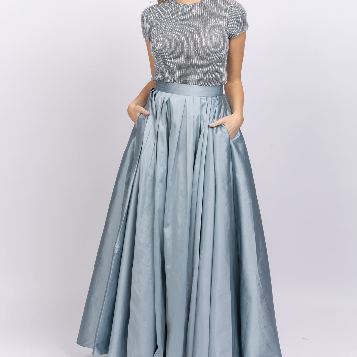 Emily Shalant Pearl Encrusted Short Sleeve Tee Light Blue – CoatTails